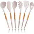 6 Pcs Visualz Silicone Cooking Utensils Set - Natural Wood Kitchen ...