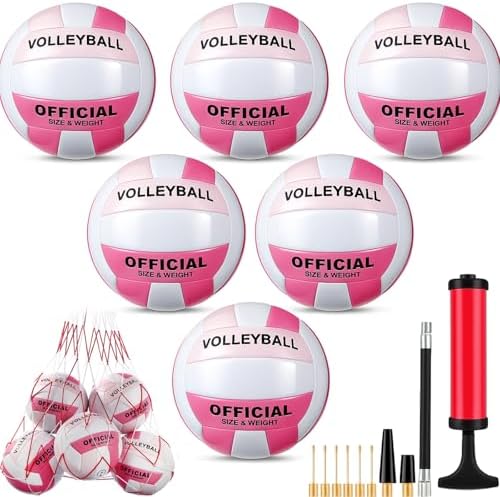 6 Pcs Volleyballs Official Size 5 Waterproof Pink Volleyballs with Pump ...