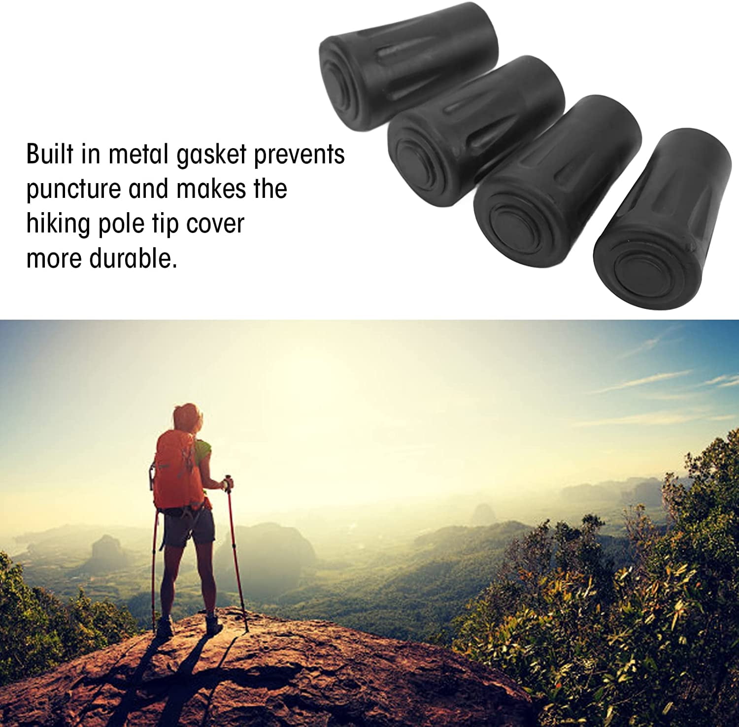 6 Pcs-Walking Stick Tips ，Rubber Trekking Pole Tips Replacement- Rubber ...