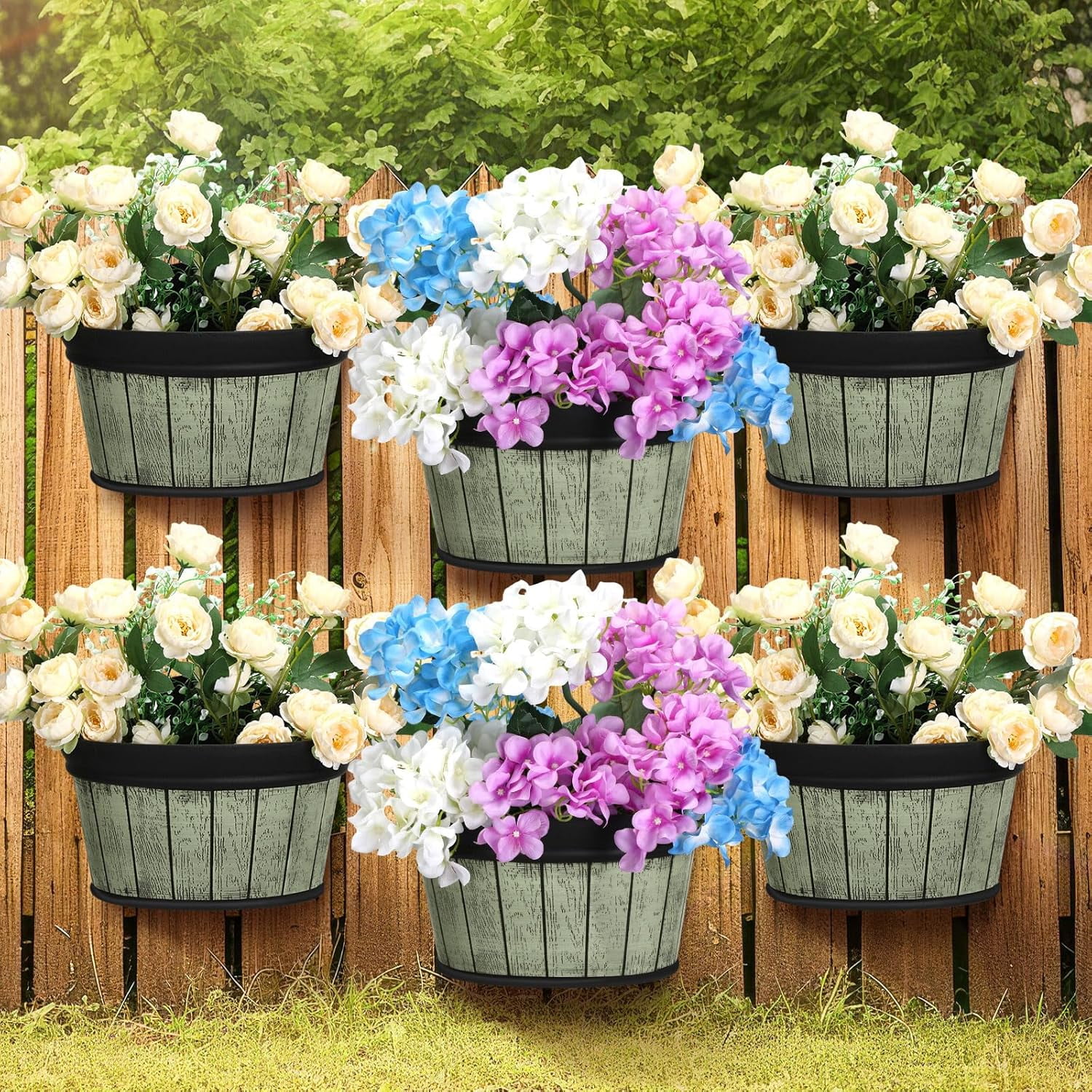 6 Pcs Wall Hanging Planters Outdoor Pot Planter Wine Barrel Planter ...