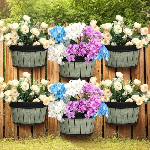 6 Pcs Wall Hanging Planters Outdoor Wine Barrel Style Pot Distressed ...