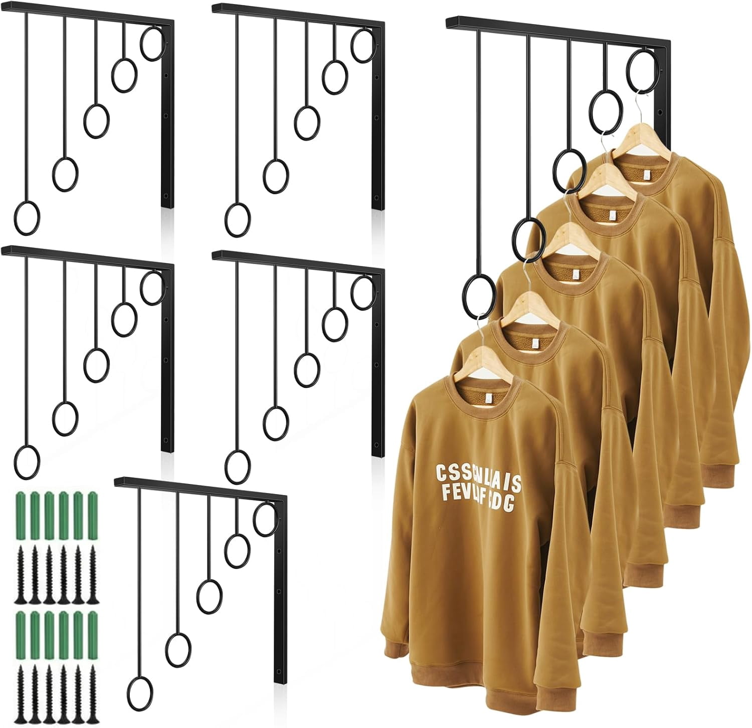 6 Pcs Wall Mounted Clothing Display Rack, 12 Inch Black Metal Retail ...