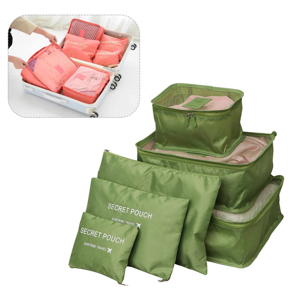6 Pcs Waterproof Luggage Mesh Packing Cubes for Travel Green - Walmart.com