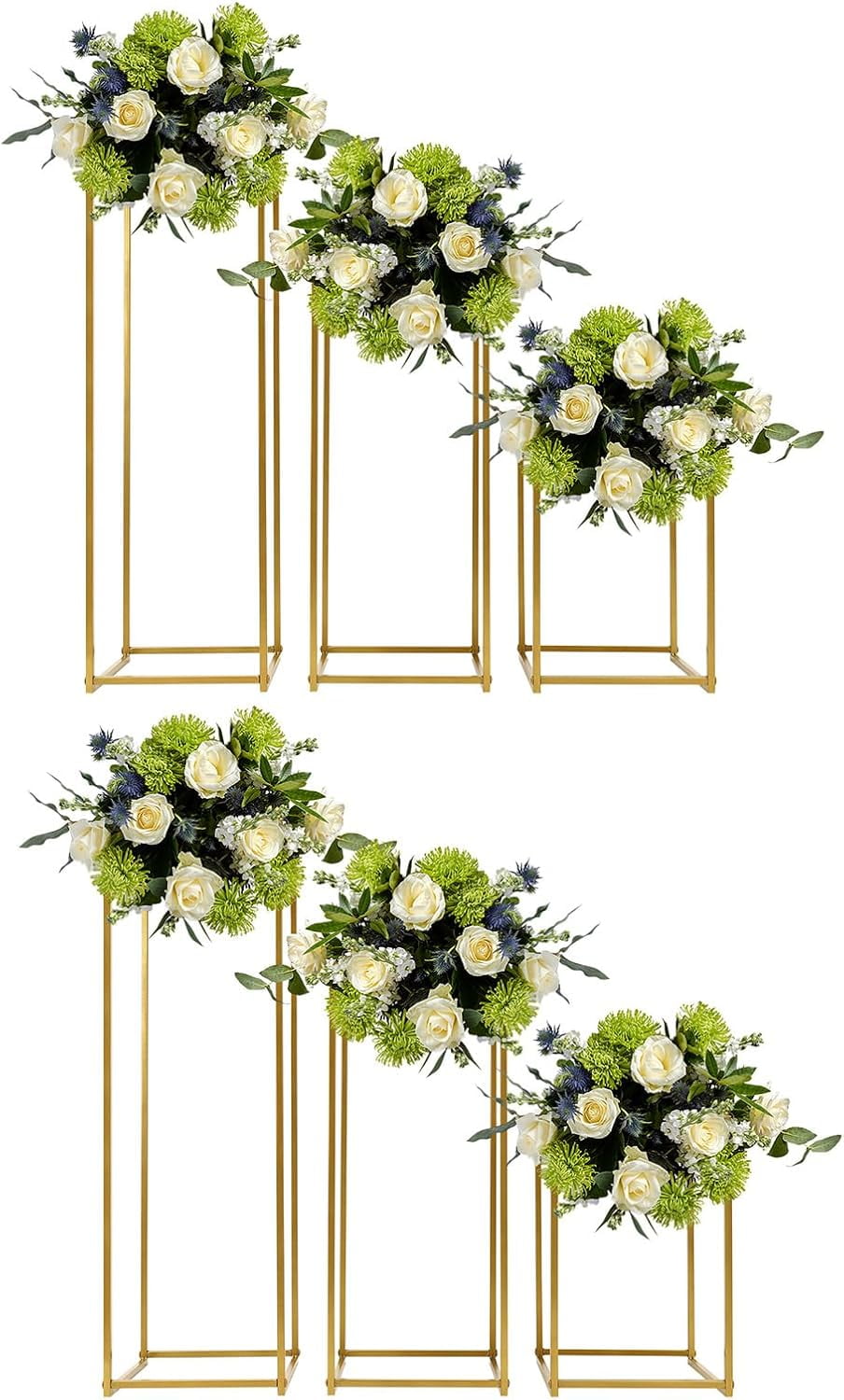6 Pcs Wedding Flower Stands， Square Gold Metal Plant Cylinder Stands ...