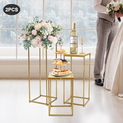 6 Pcs Wedding Flower Stands， Square Gold Metal Plant Cylinder Stands ...