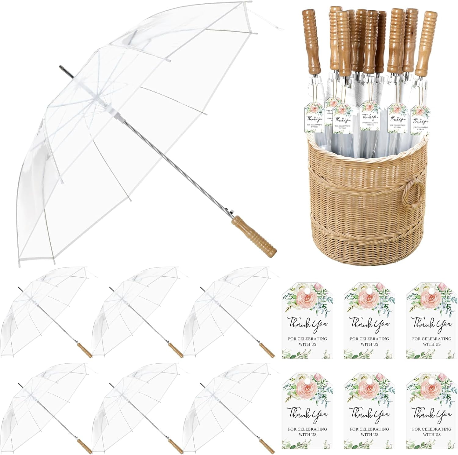 6 Pcs Wedding Umbrellas Bulk 41 Inch Wedding Stick Umbrellas with ...