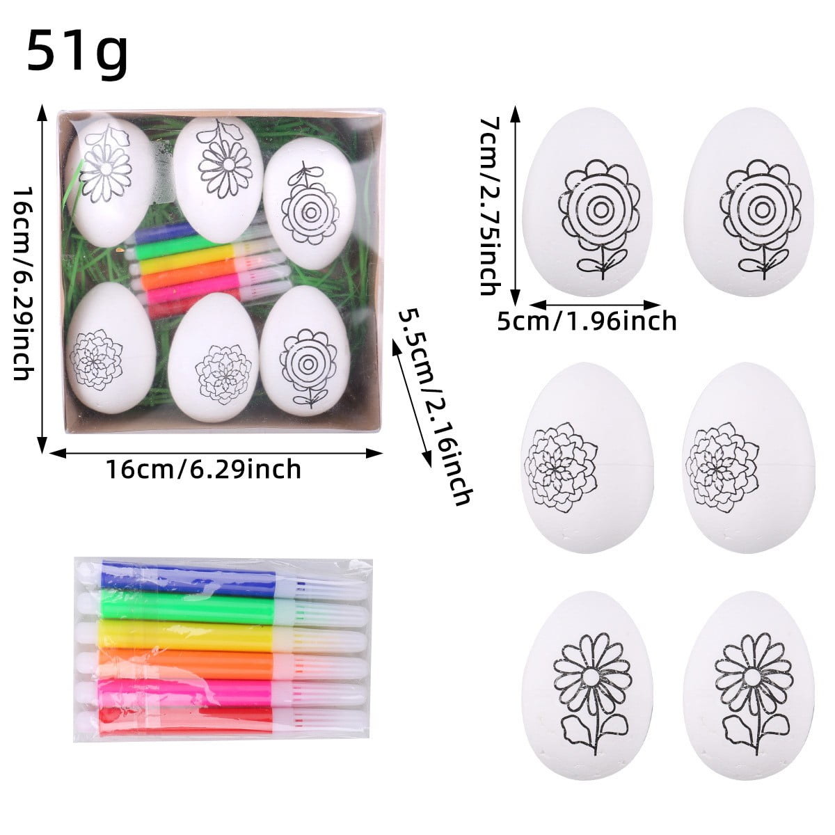6 Pcs White Blank Easter Eggs Ornaments Bulk Decoration for Craft ...