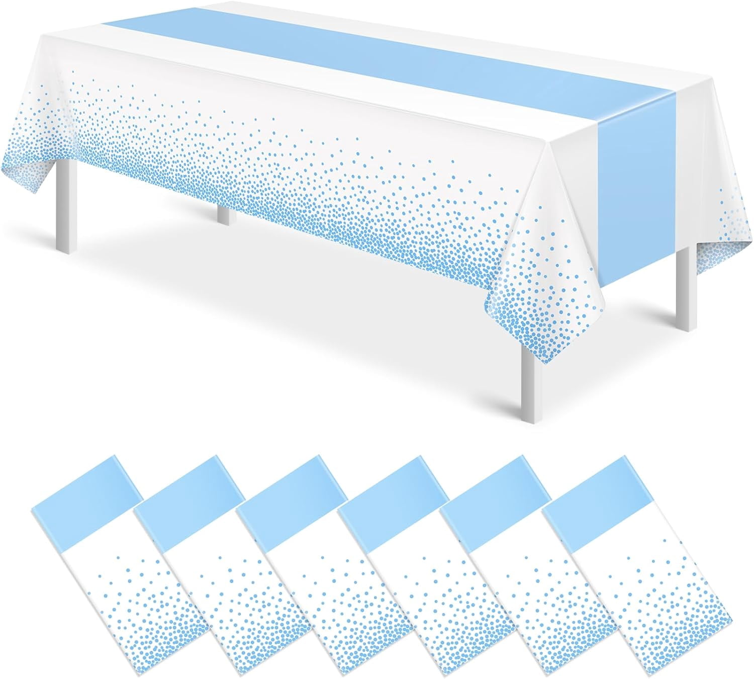 6 Pcs White and Light Blue Polka Dot Plastic Rectangular Tablecloths ...