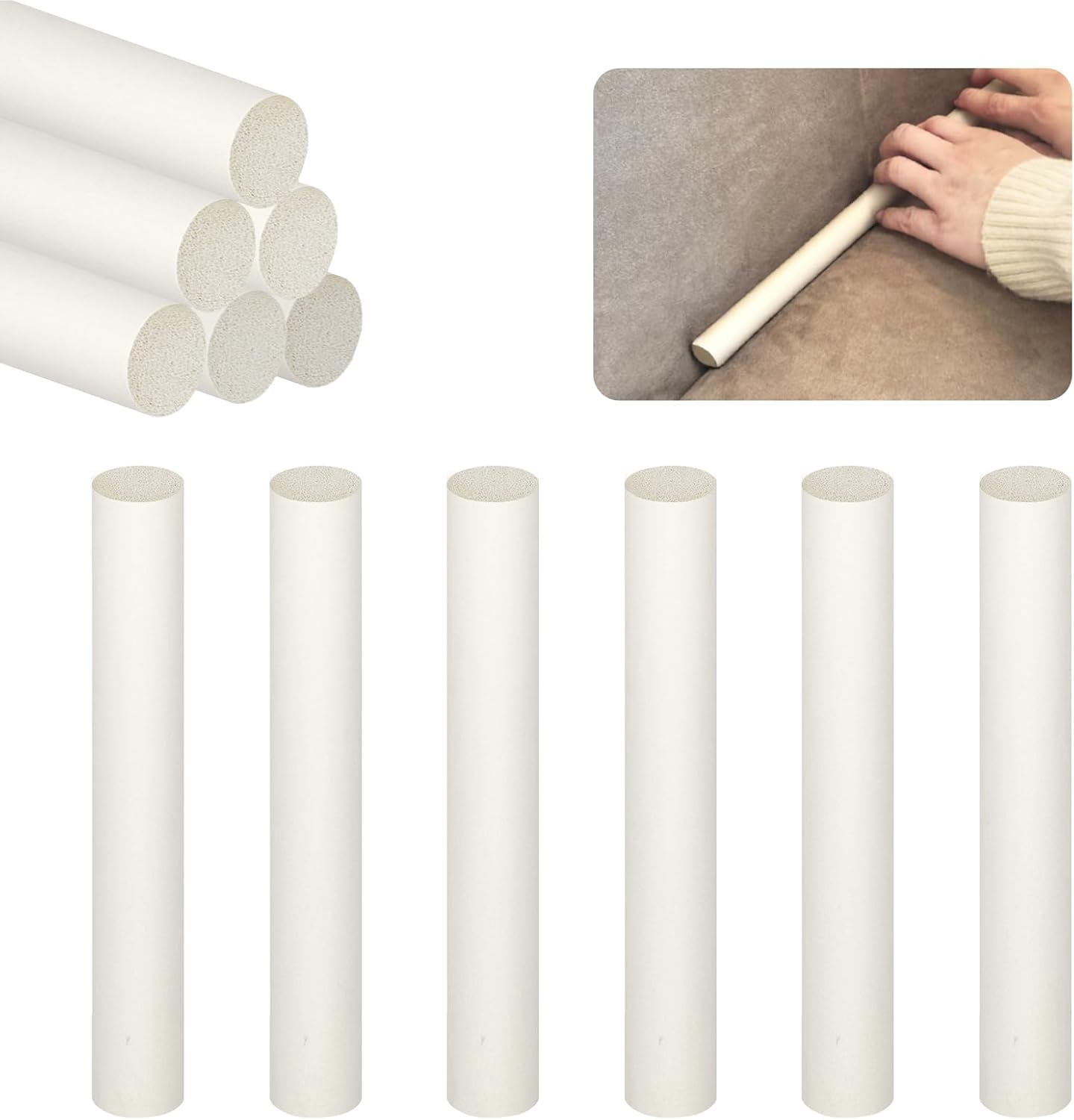 6 Pcs White Silicone Foam Strip Rods Sofa Cover Gap Filler Durable Non ...