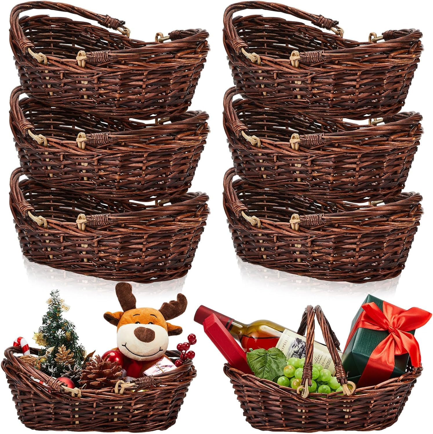 6 Pcs Wicker Picnic Basket with Handle Garden Harvest Empty Easter Eggs ...