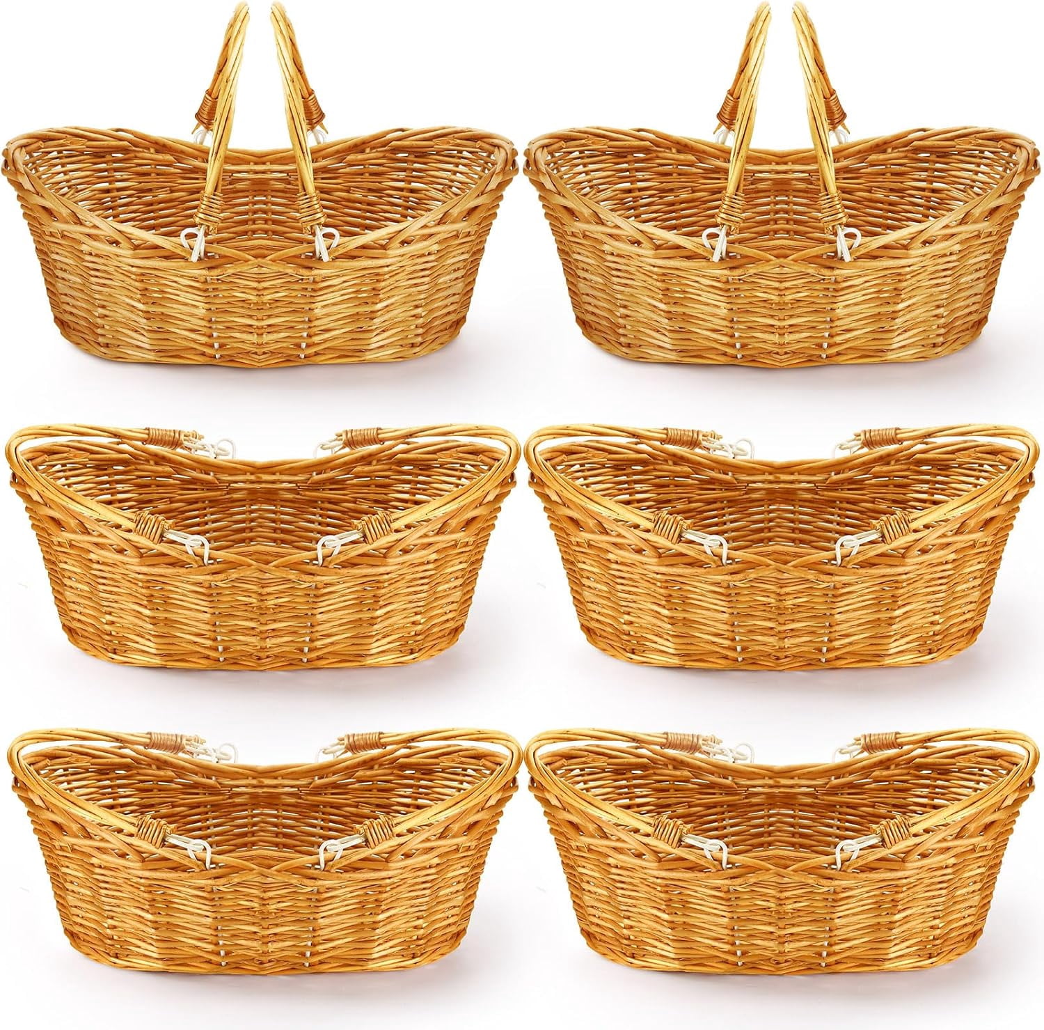 6 Pcs Wicker Picnic Basket with Handle, Hand Woven Harvest Basket Bulk ...