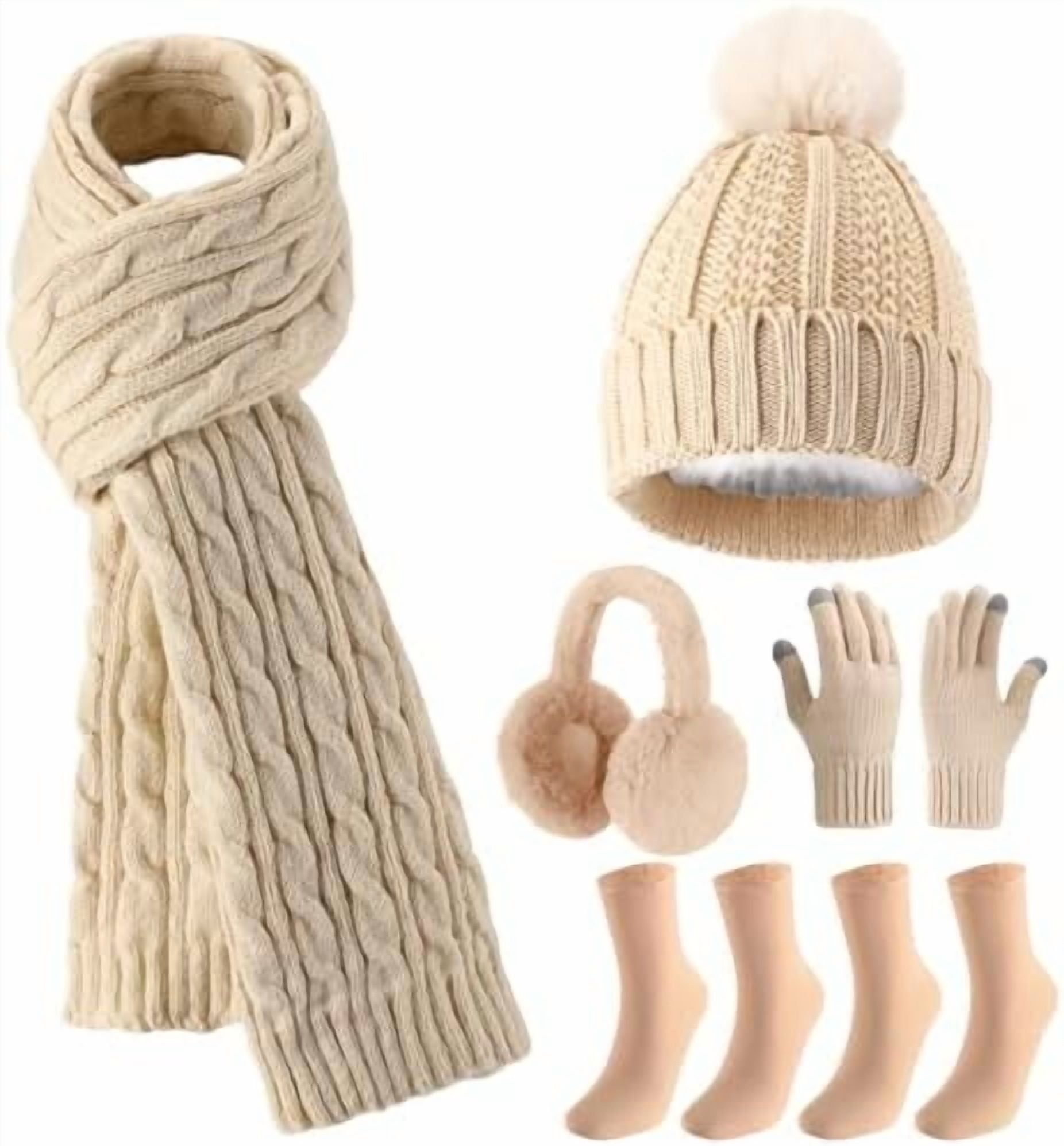 6 Pcs Winter Knit Set with Knit Beanie Hat Long Scarf Touchscreen ...