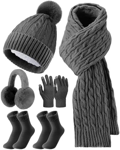 6 Pcs Winter Warm Set for Women Warm Beanies Hats Touchscreen Gloves ...