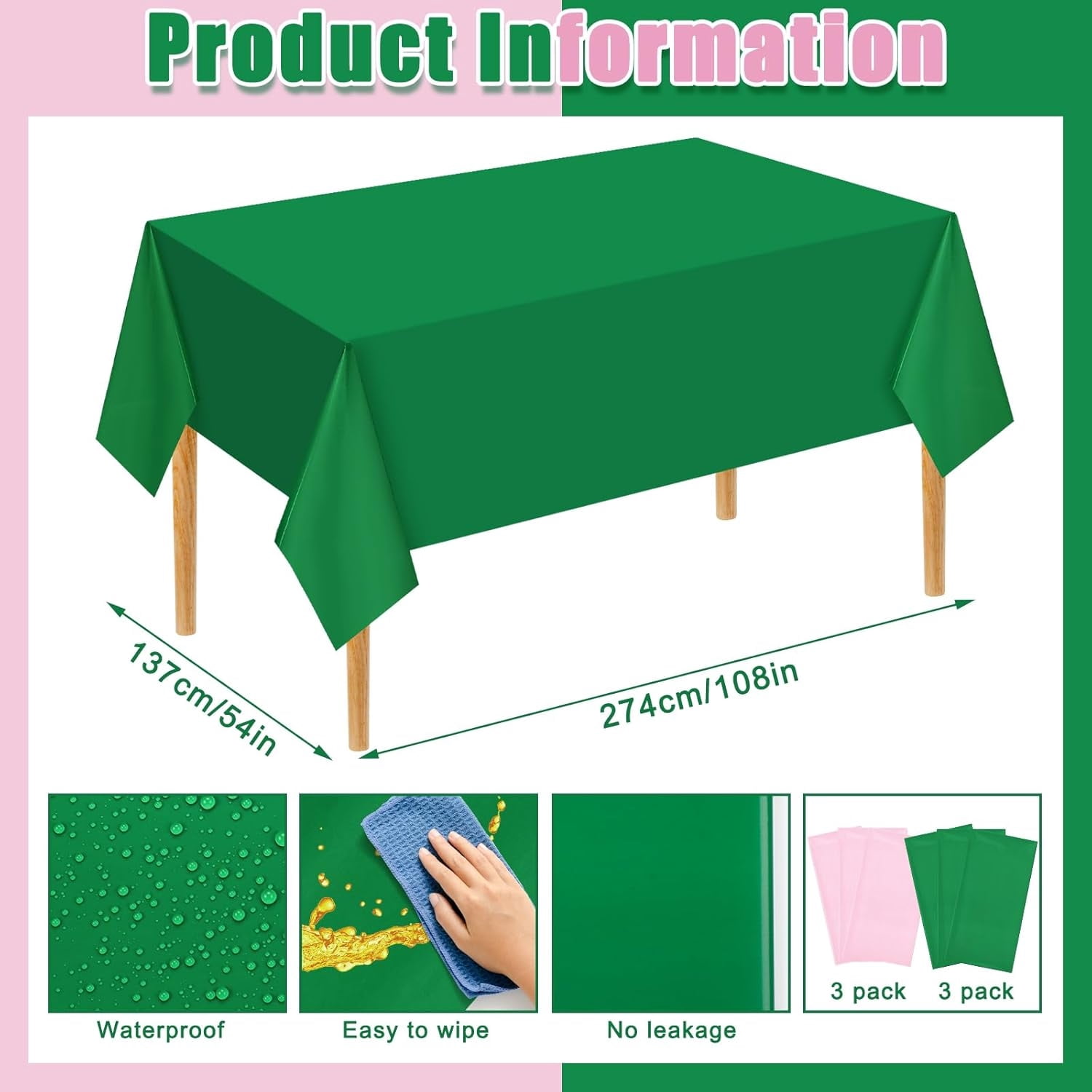 6 Pcs Witch Party Tablecloth 54" X 108" Princess Theme Pink And Green ...