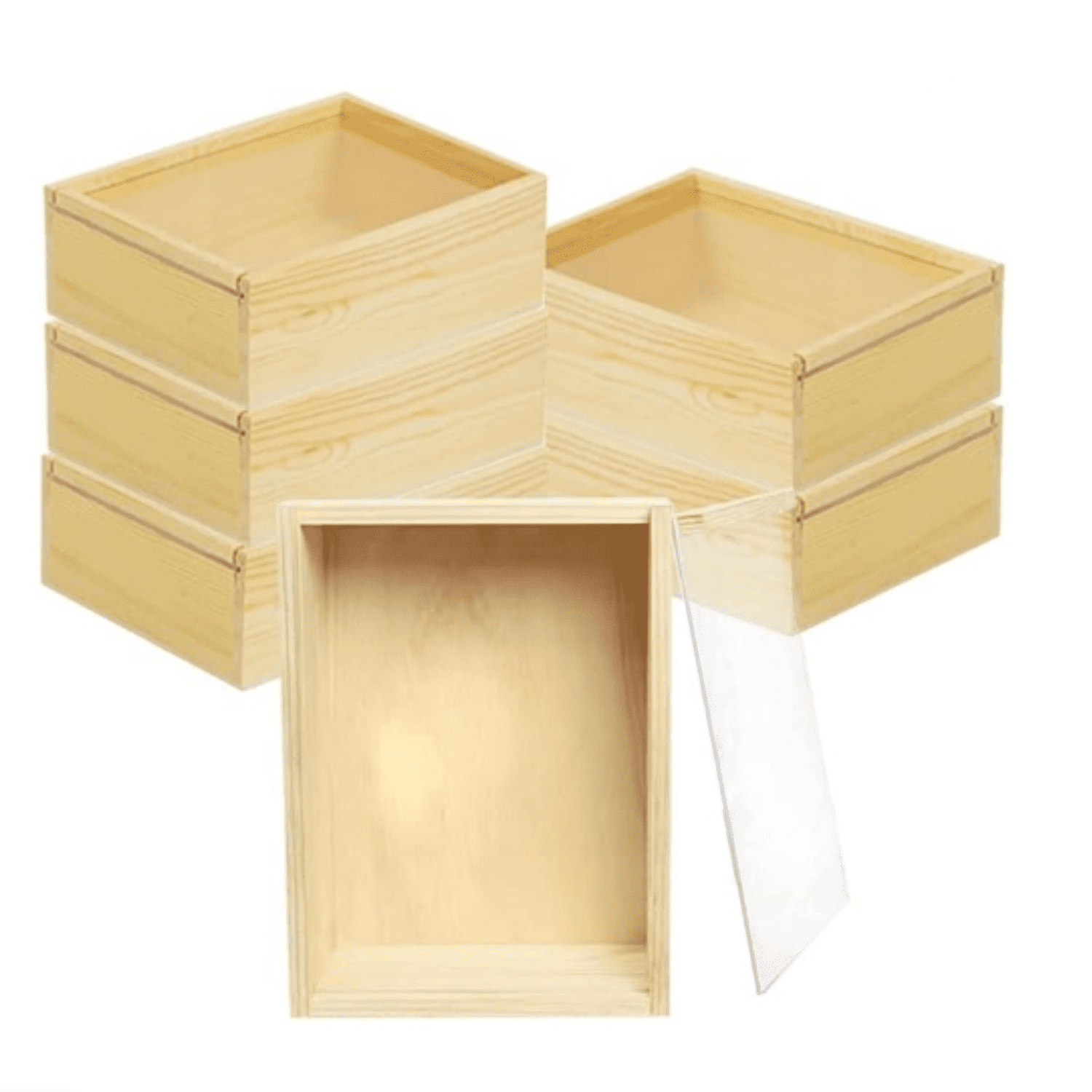 6 Pcs Wood Boxes for Crafts, 6.3 x 4.9 x 1.8 Inch Small Wooden Storage ...