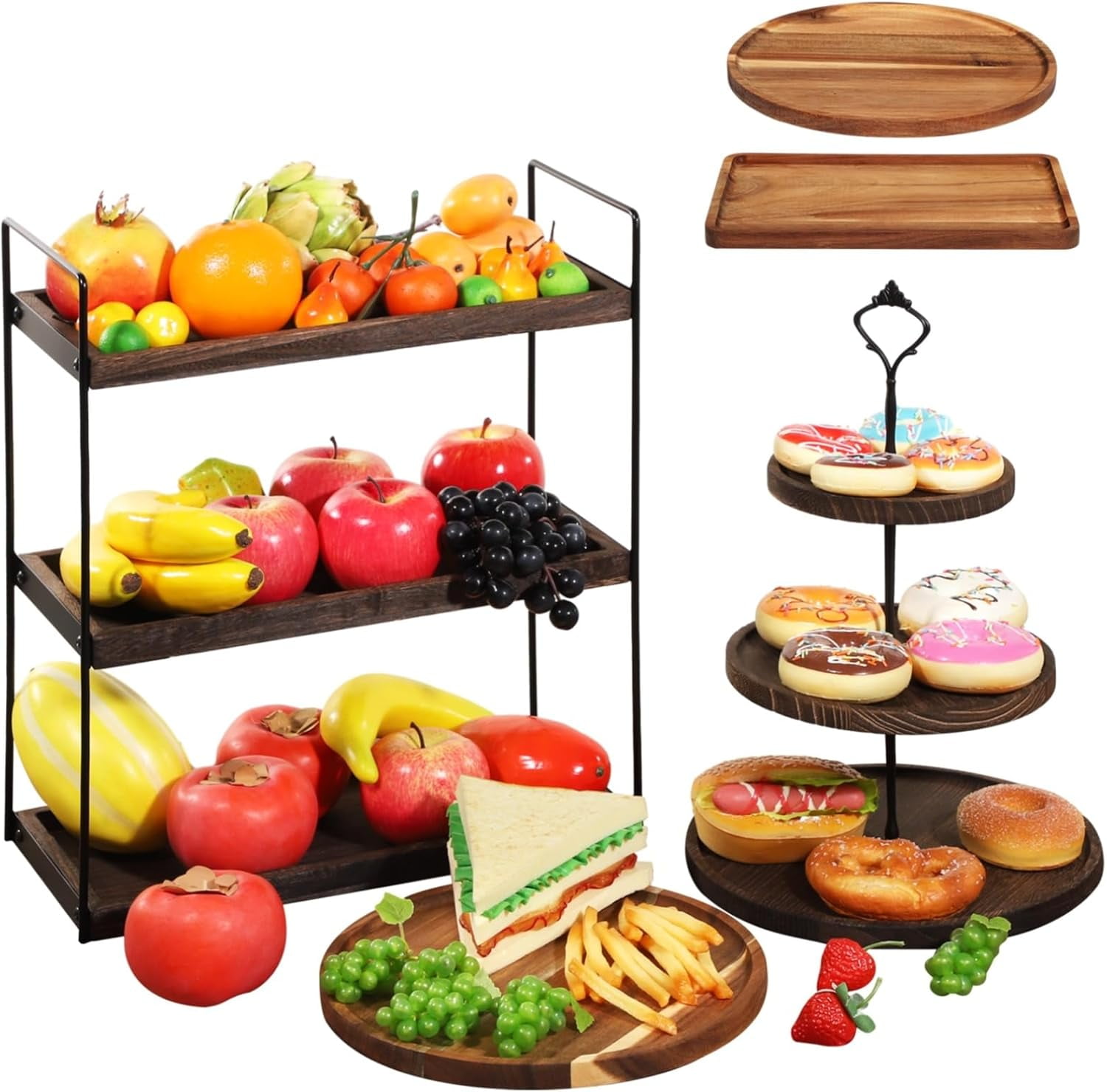 6 Pcs Wood Cupcake Stand Dessert Table Display Set, 3 Tier Round ...