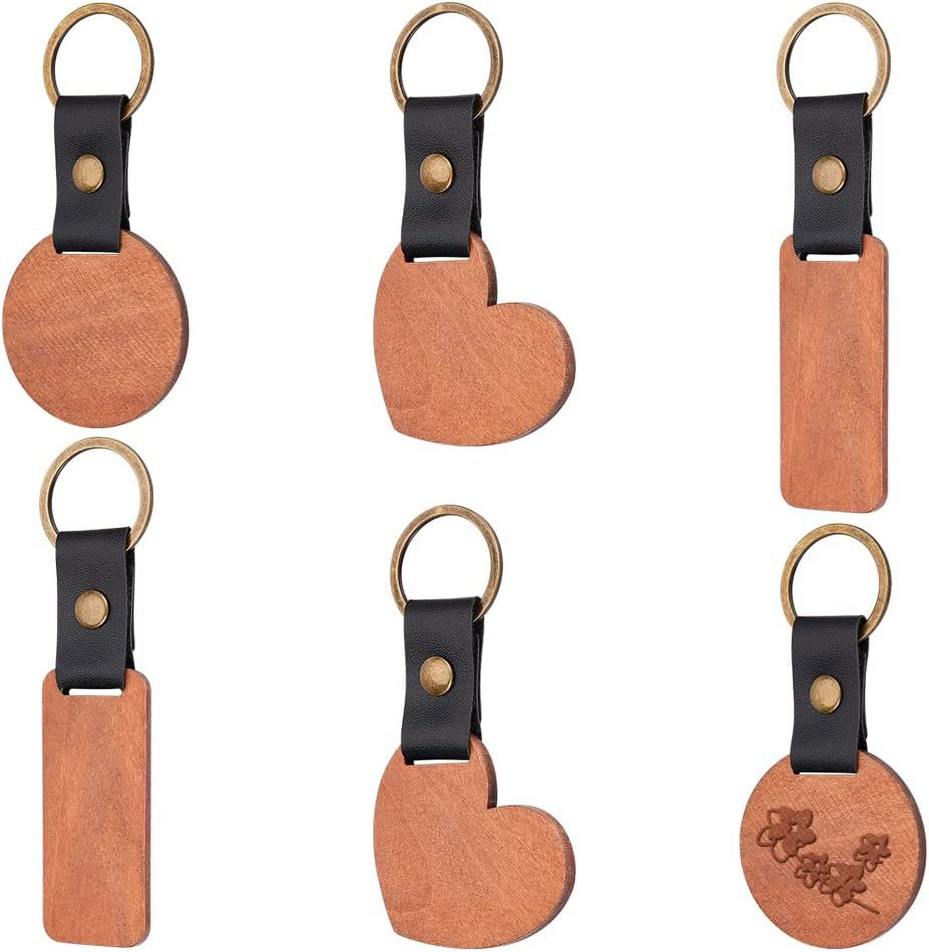 6 Pcs Wood Keychain Blanks, Rectangle/Round/Heart Wood Keychains ...
