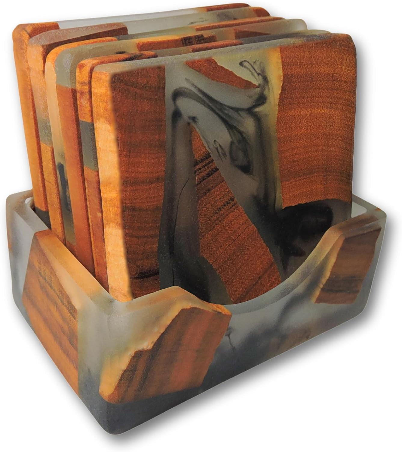 6 Pcs Wood and Resin Coasters, Premium Tigerwood Drink Coaster ...