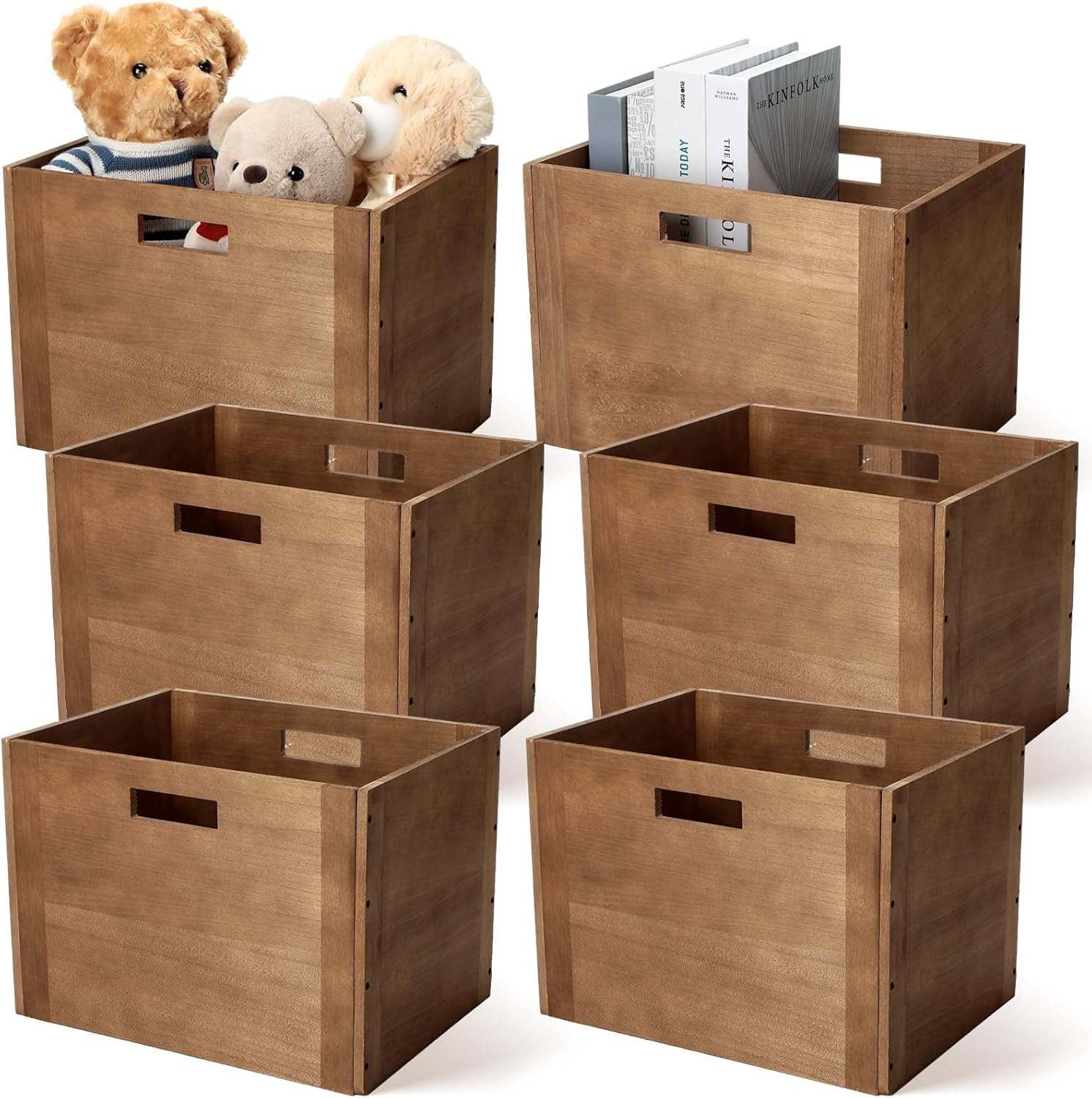 6 Pcs Wood Storage Bins 14 x 10 x 10 Inch Wood Boxes for Storage Wooden ...
