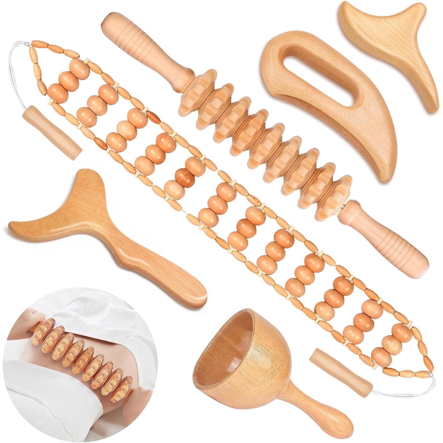 6 Pcs Wood Therapy Massage Tools, Lymphatic Drainage Massager ...
