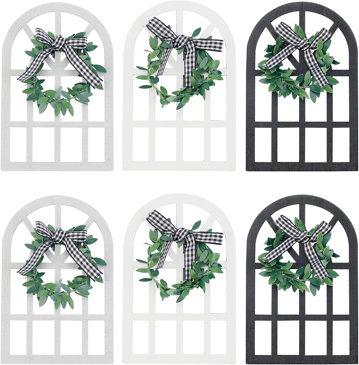 6 Pcs Wooden Arch Window Decor 3 Colors Farmhouse Wooden Window Sign ...