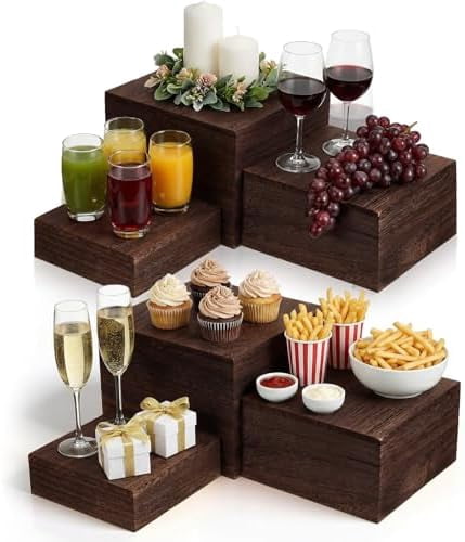 6 Pcs Wooden Risers, Rustic Wooden Risers for Display 3 Sizes Stackable ...