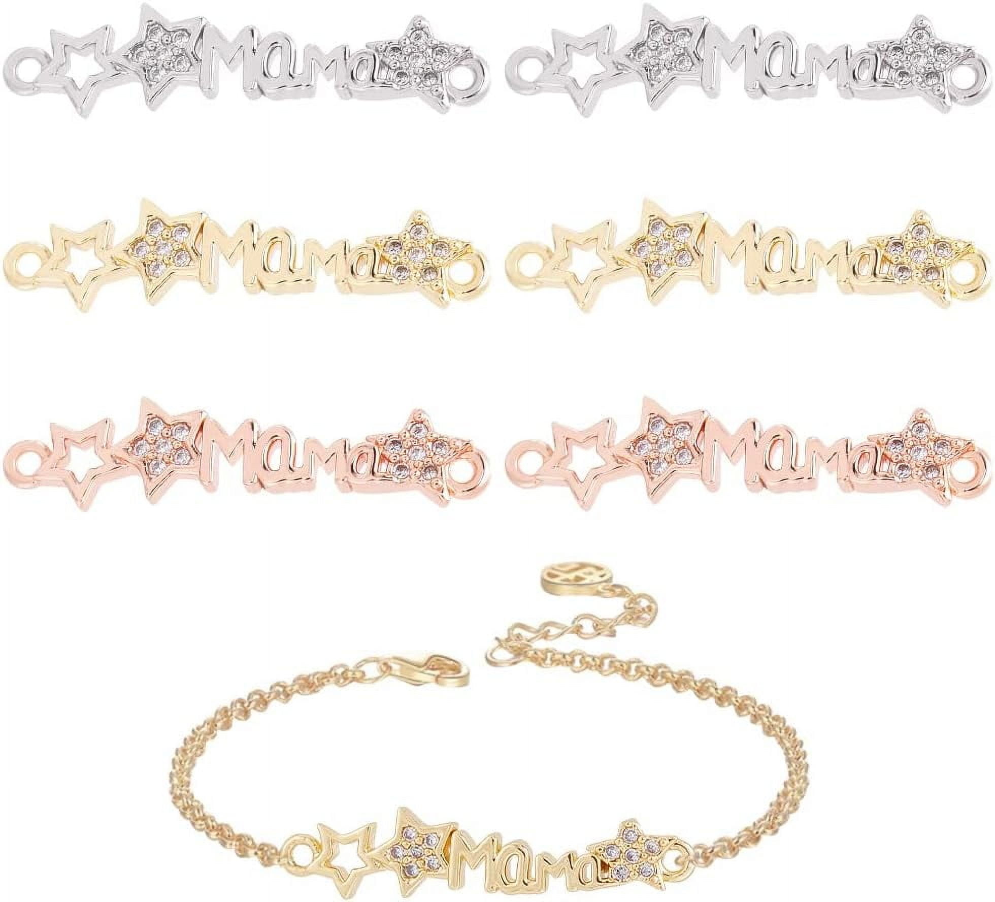 6 Pcs Word Mom Linking Charms with Clear Cubic Zirconia in 3 Colors ...