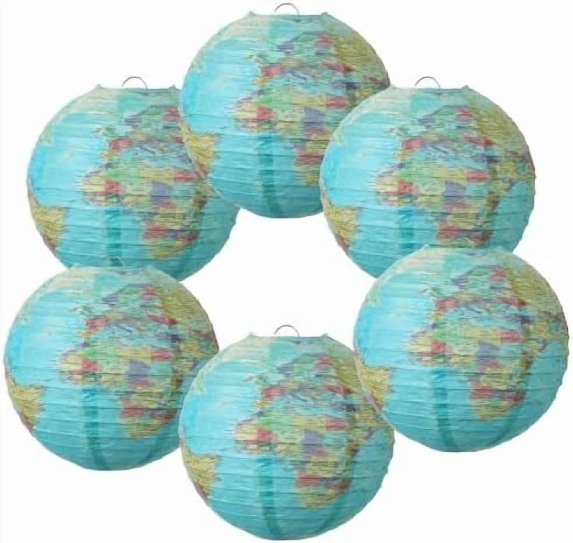6 Pcs World Map Paper Lanterns, 8 Inch Earth Globe Hanging Lanterns Map ...