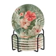 6 Pcs Woven Drink Coasters Set with Metal Stand, Floral Cluster 4 Inch ...