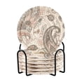 6 Pcs Woven Drink Coasters Set with Metal Stand, French Floral Design 4 ...