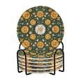 6 Pcs Woven Drink Coasters Set with Metal Stand, Marigold Bed 4 Inch ...
