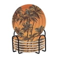 6 Pcs Woven Drink Coasters Set with Metal Stand, Orange Coconut Tree 4 ...