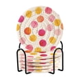 6 Pcs Woven Drink Coasters Set with Metal Stand, Pink Dots 4 Inch ...