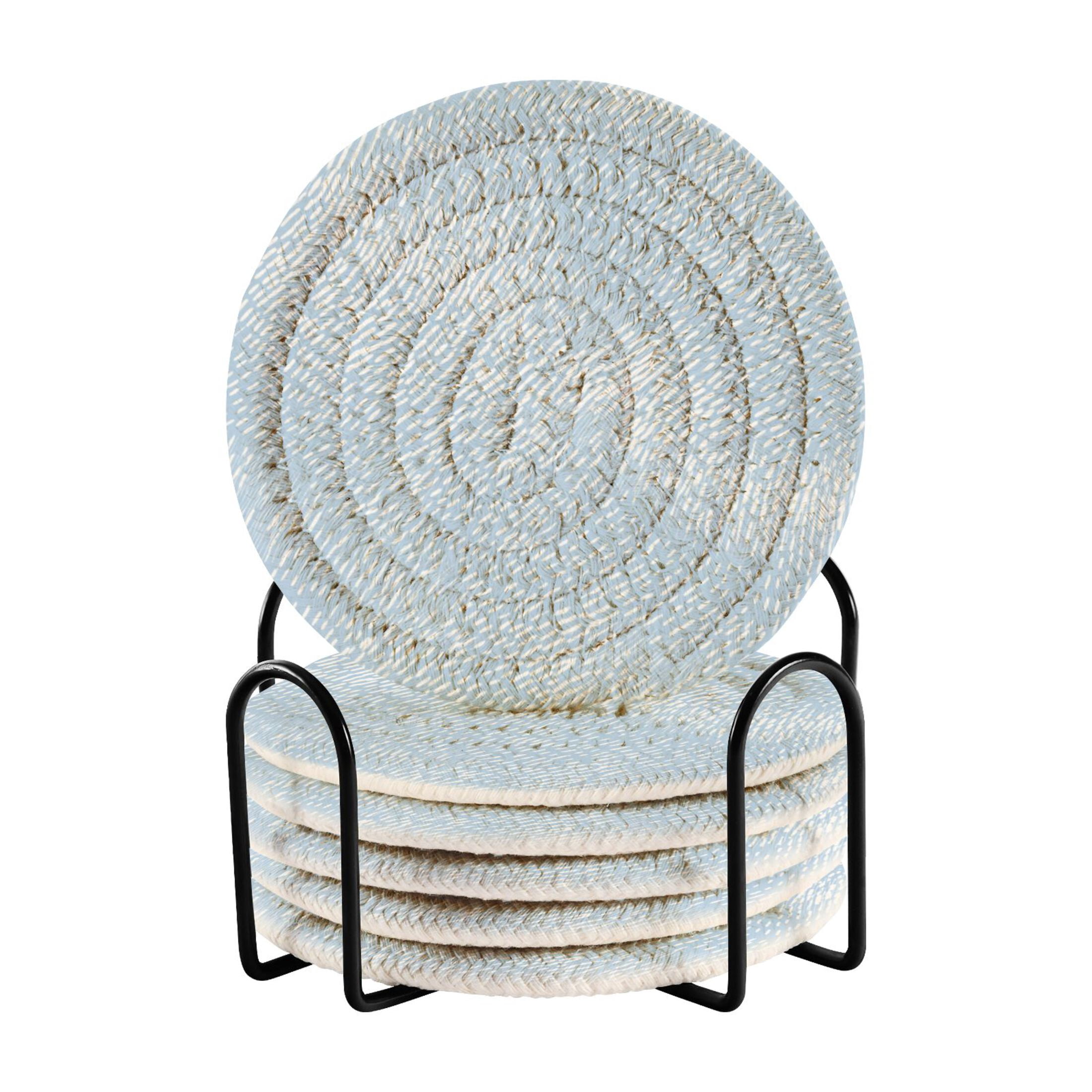 6 Pcs Woven Drink Coasters Set with Metal Stand, Serene-style Pen Weave ...