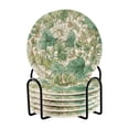 6 Pcs Woven Drink Coasters Set with Metal Stand, White-leaved Plant 4 ...