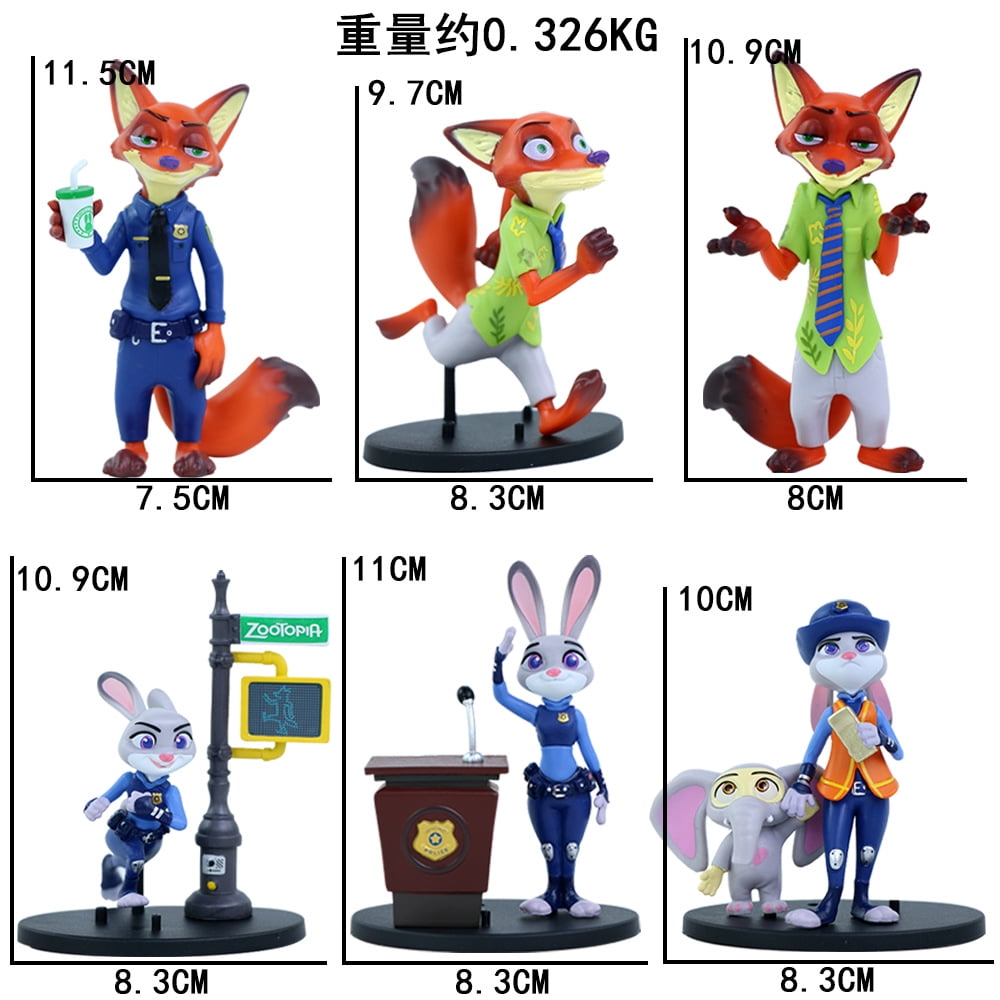6 Pcs Zootopia Figurines Set C, Rabbit Police Officer,Fox Nick,Movie ...