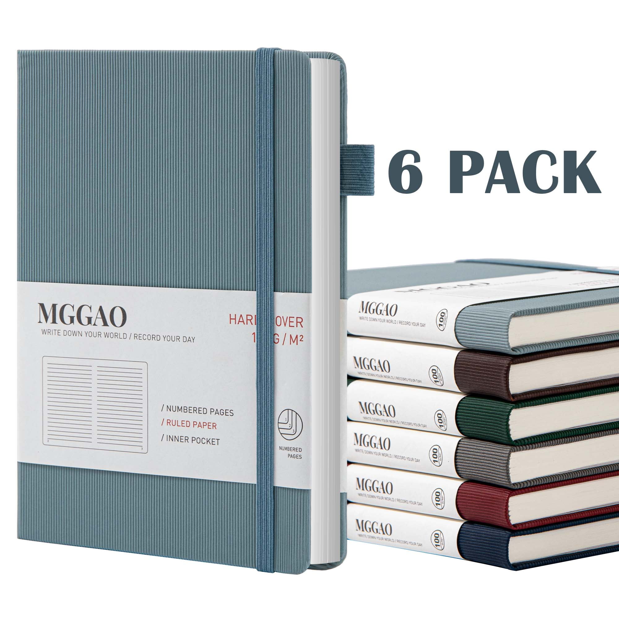 Bulk 6 Pcs Hardcover A5 Ruled Journals, 100 GSM Lined Paper, 188 ...