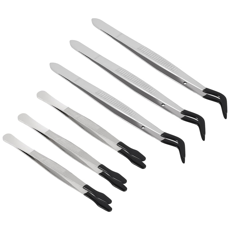 6 Pcs of Rubber Tip Tweezers PVC Silicone Laboratory Industrial Hobby ...