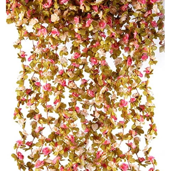 6 Pcs x 8.2 ft Flower Garland Artificial Rose Vine Flowers with Green ...