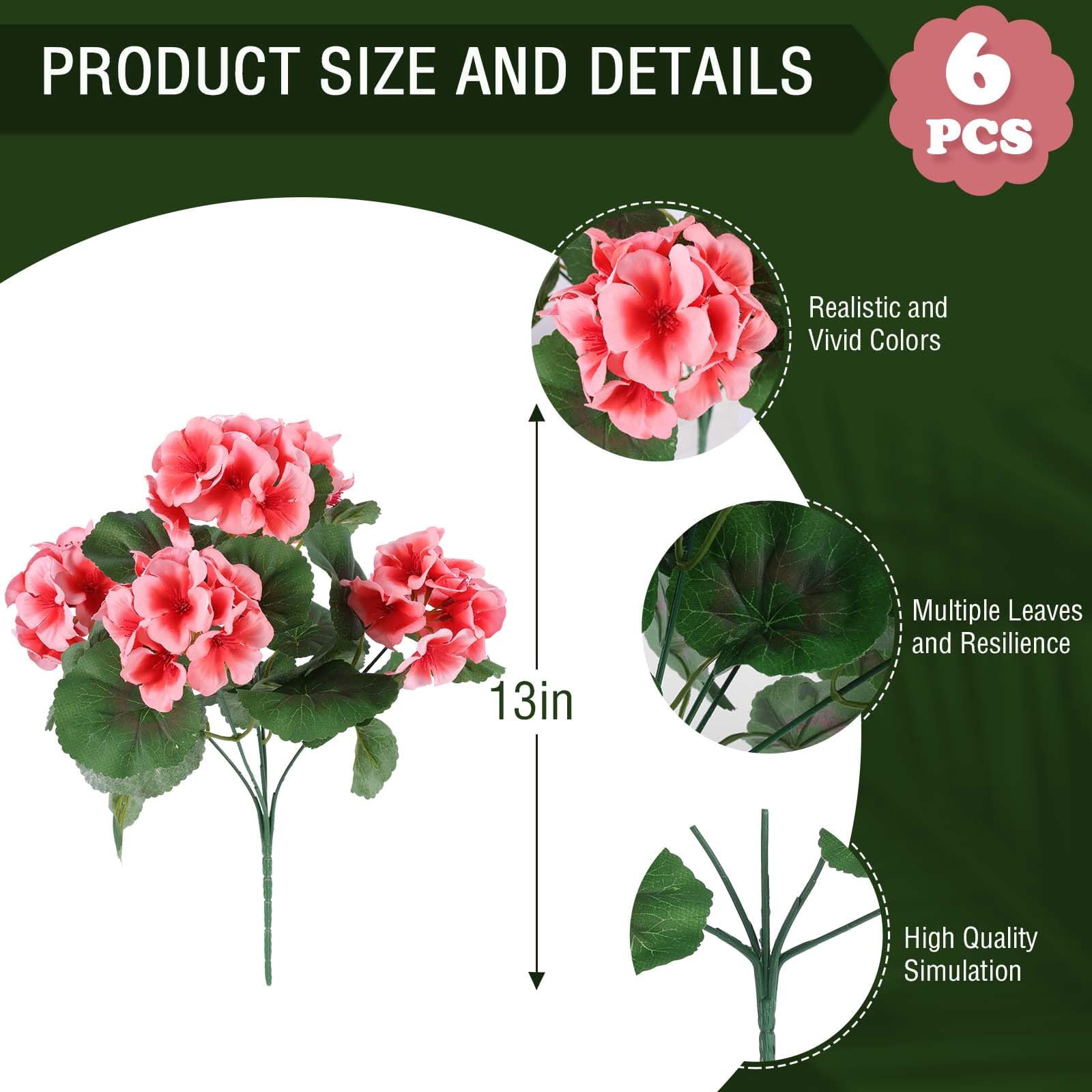 6 Peach Artificial Geranium Flowers Outdoor UV Resistant Garden Home ...