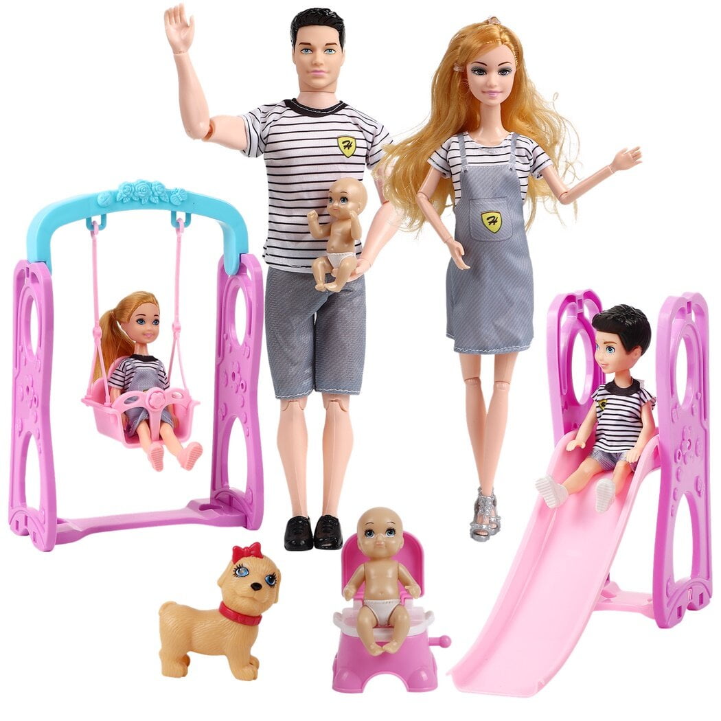 6 People Family Dolls Set with Pregnant Mom Dad 3 Kids Baby Boy in ...
