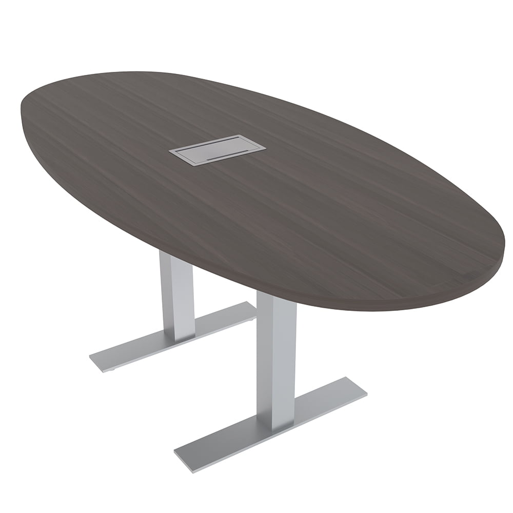 6 Person Boval Conference Room Table With Metal T-Bases Power Module ...