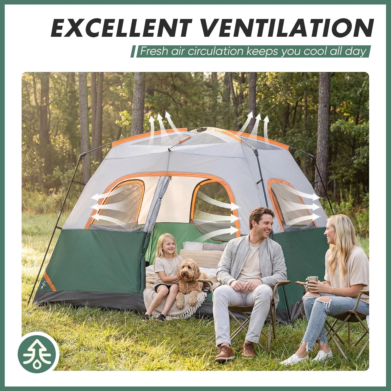 6 Person Cabin Tent for Camping, Waterproof Camping Tent with Sturdy ...