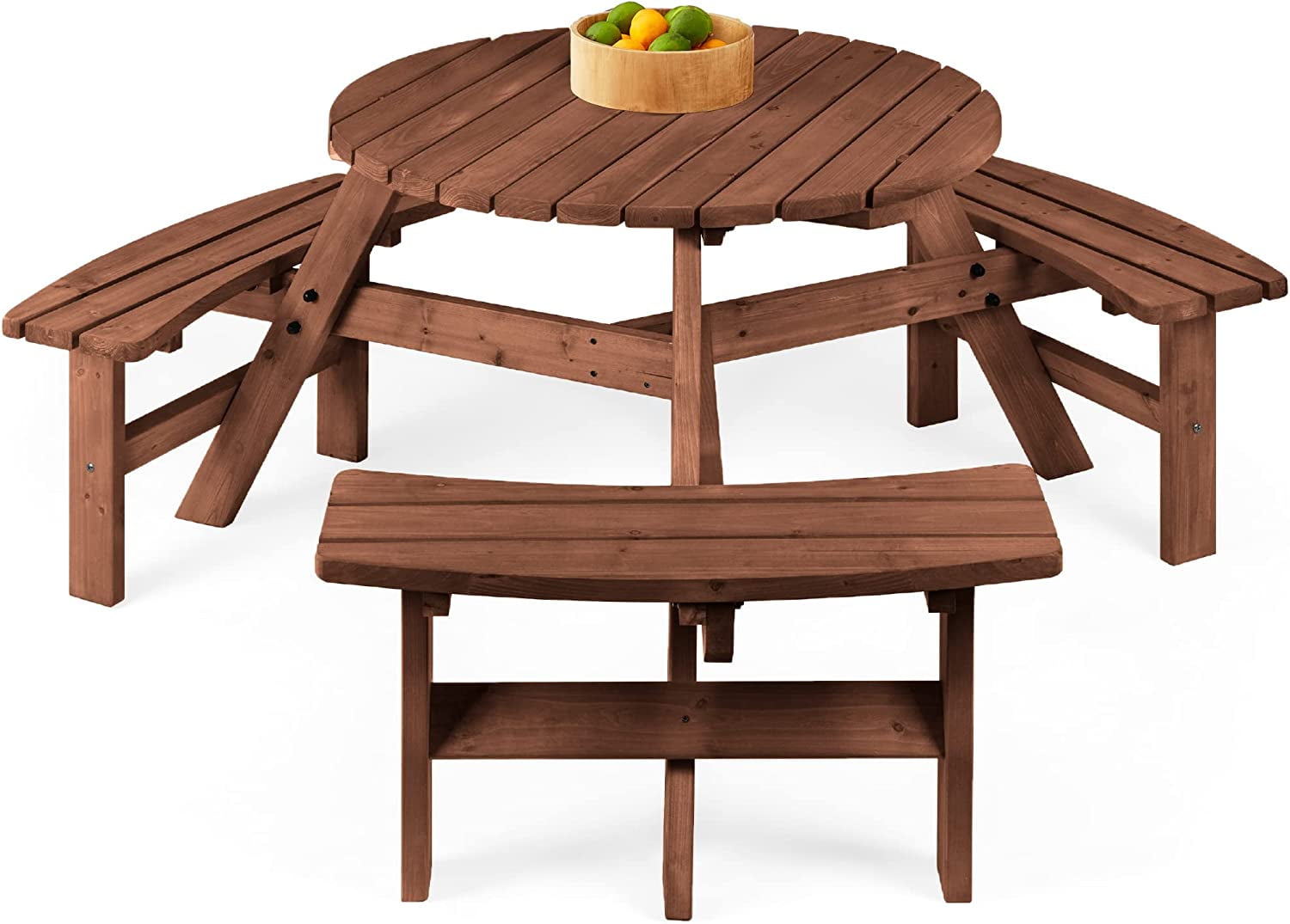 6-Person Circular Outdoor Wooden Picnic Table for Patio, Backyard ...