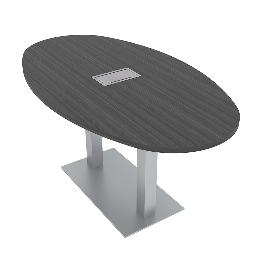 6 Person Conference Room Table Metal Base Boval Shape Electrical Unit ...
