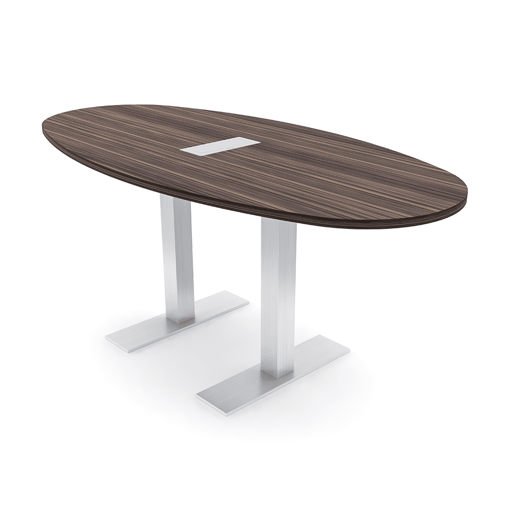 6 Person Conference Table Metal T Bases Boat Oval Shape w/Electric ...