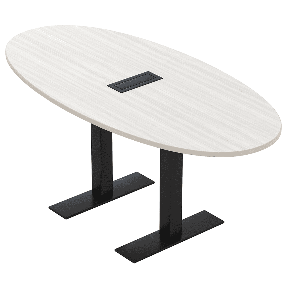 6 Person Conference Table Metal T Bases Boat Oval Shape w/Electric ...
