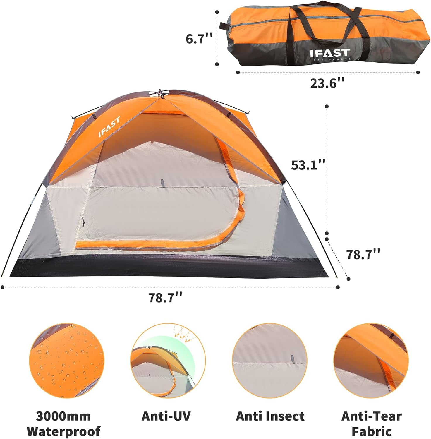 6 Person Family Camping Tent with Waterproof Double Layers, Windproof ...