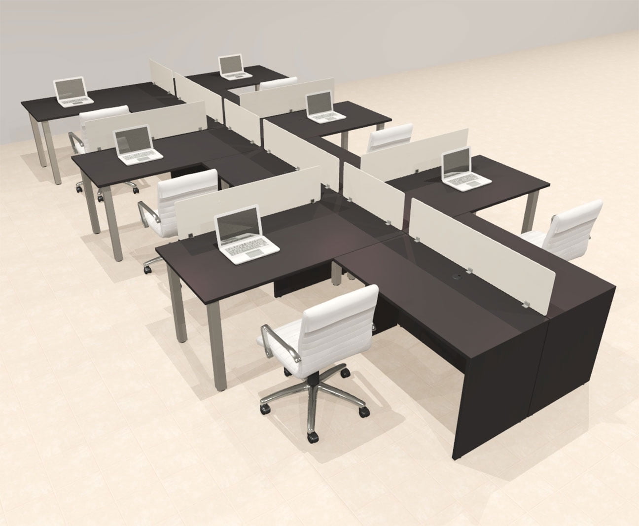 6 Person Modern Metal Leg Office Workstation Desk Set, #OT-SUL-SPM114 ...