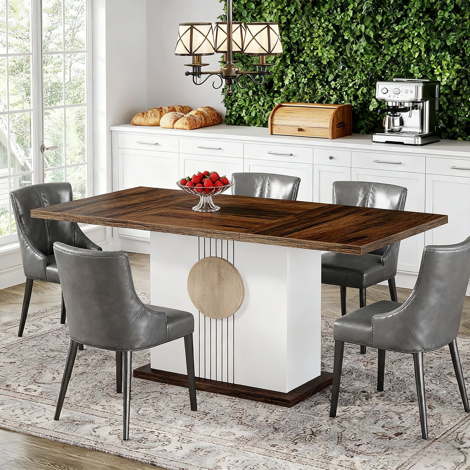 6-Person Modern Rectangle Dining Table Set, 55